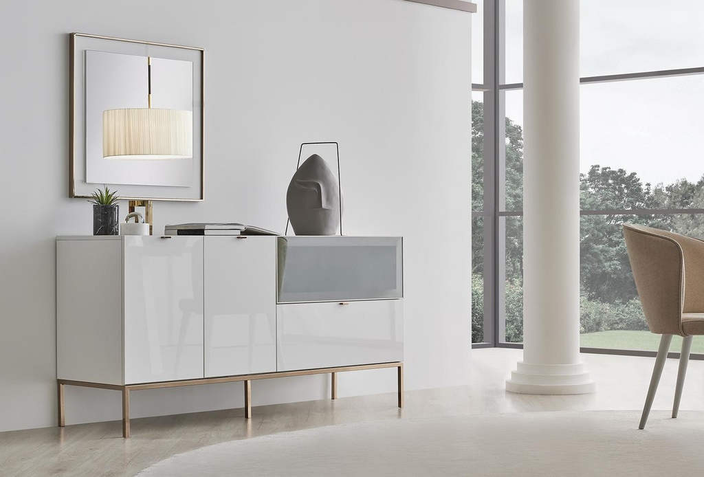 LEGATO White Sideboard with Bronze Legs and LED Detail
